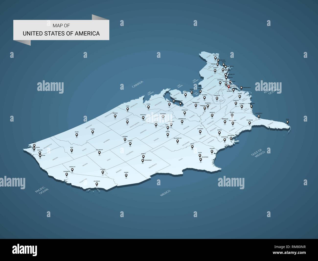 Isometric 3D United States of America map, vector illustration with ...