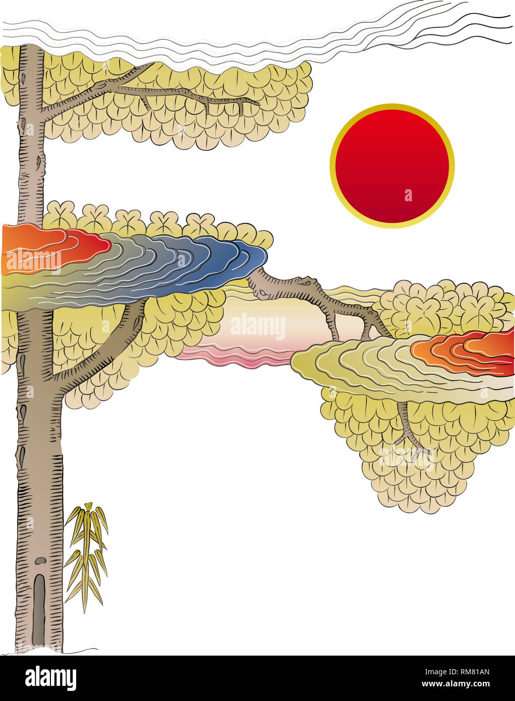 Traditional Korean painting. nature landscape painted by hand with ink ...