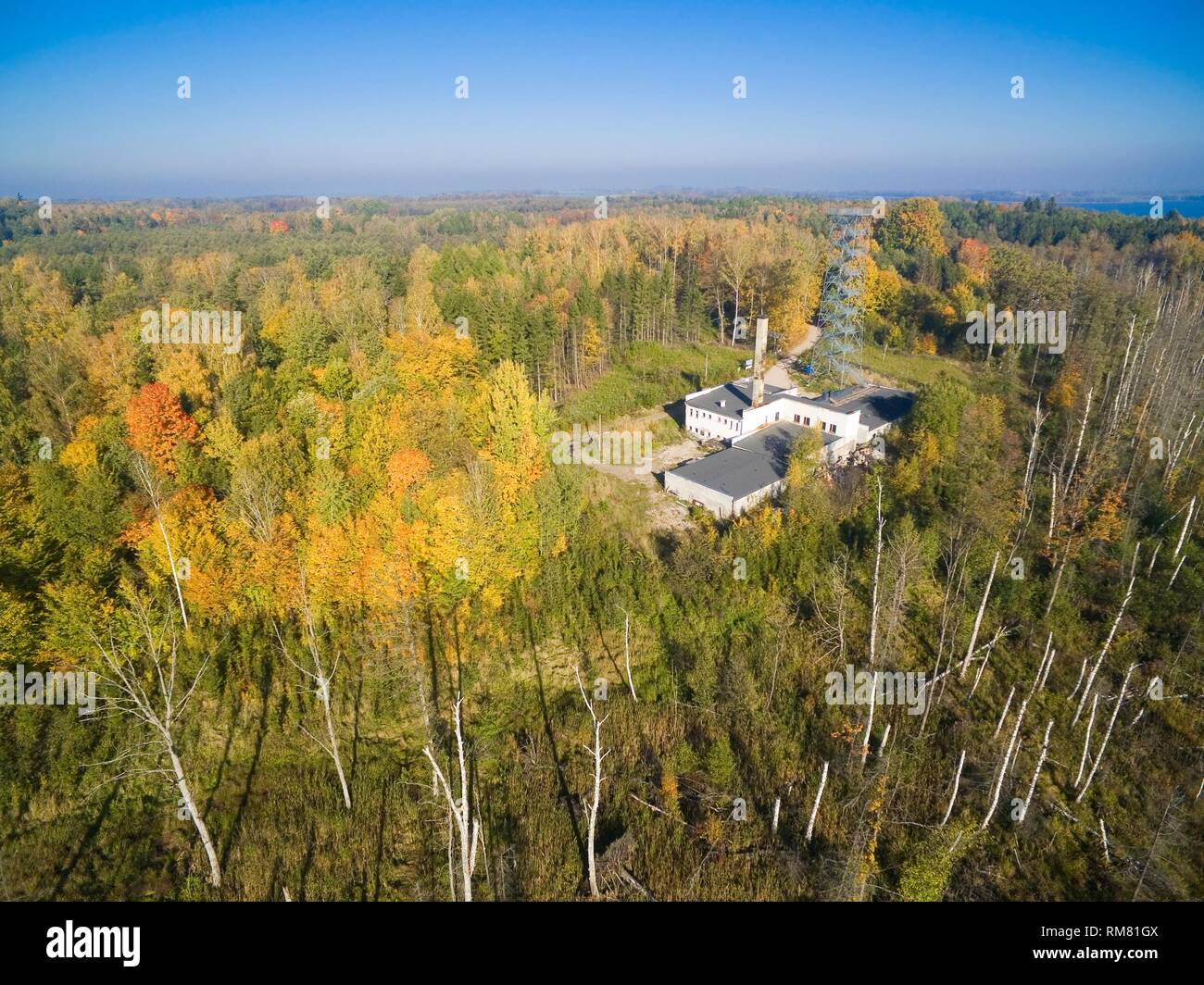 Aerial view of observation tower located on terrain of German Land ...