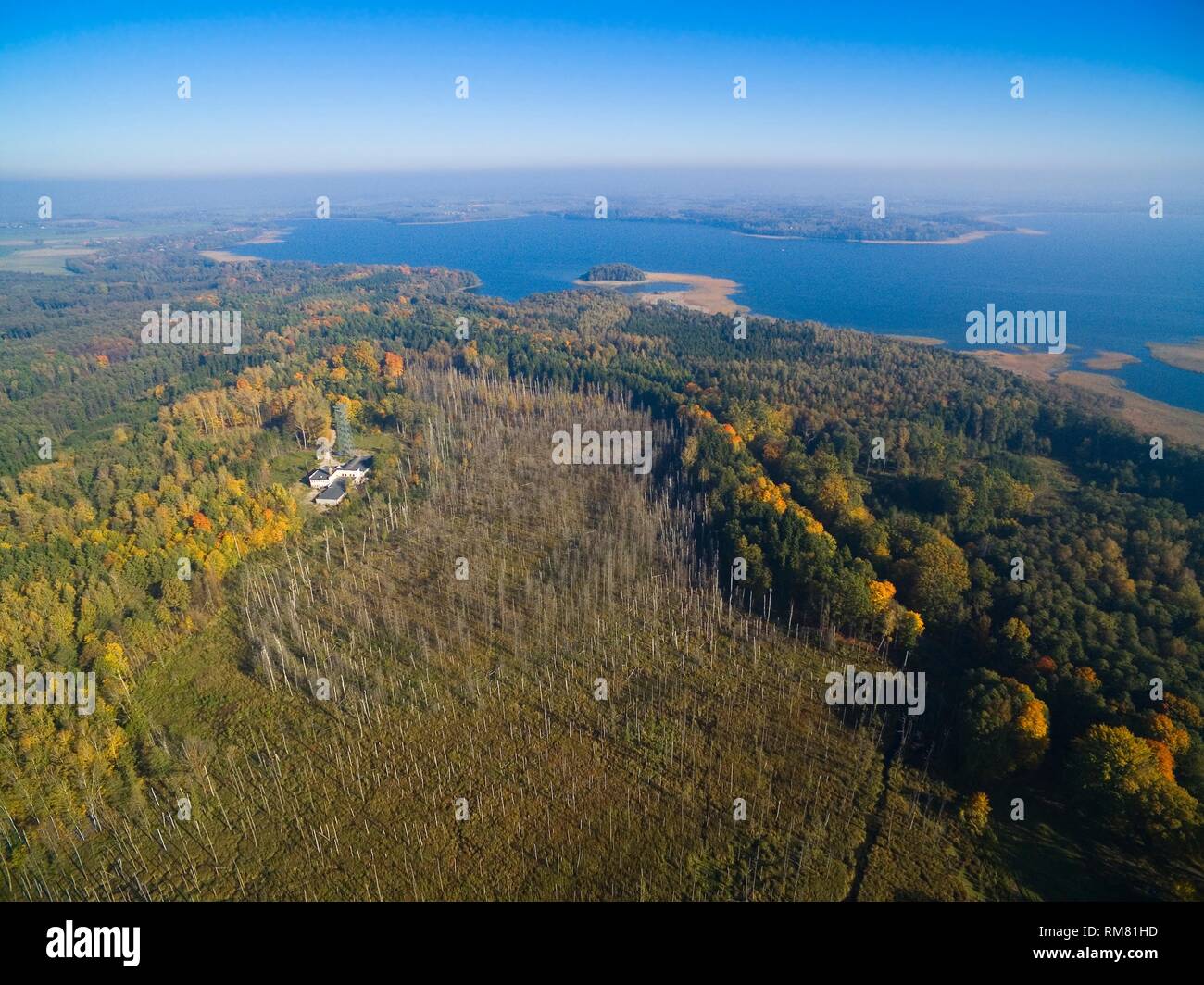 Aerial view of observation tower located on terrain of German Land ...