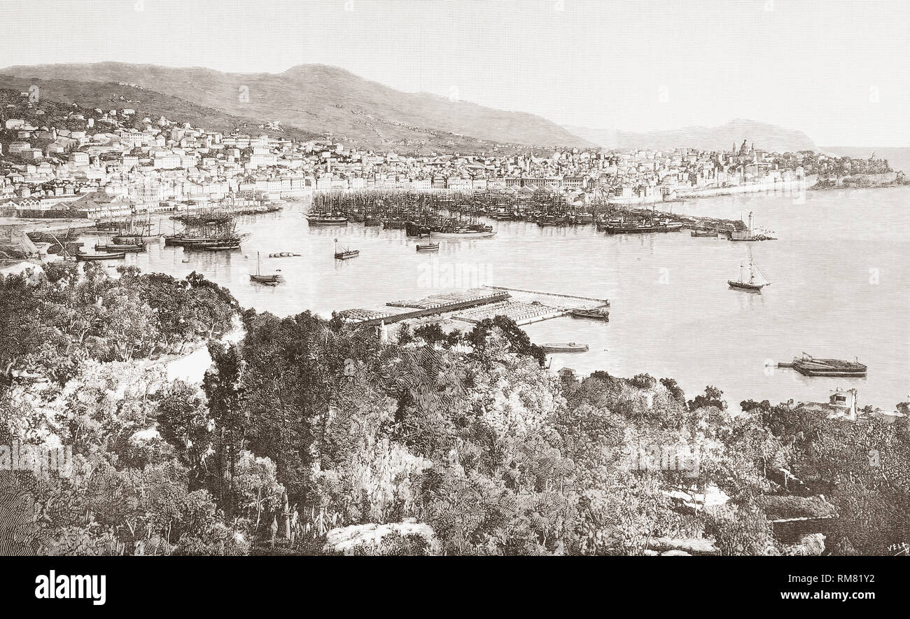 A view of Genoa, Italy in the 19th century. From La Ilustracion ...