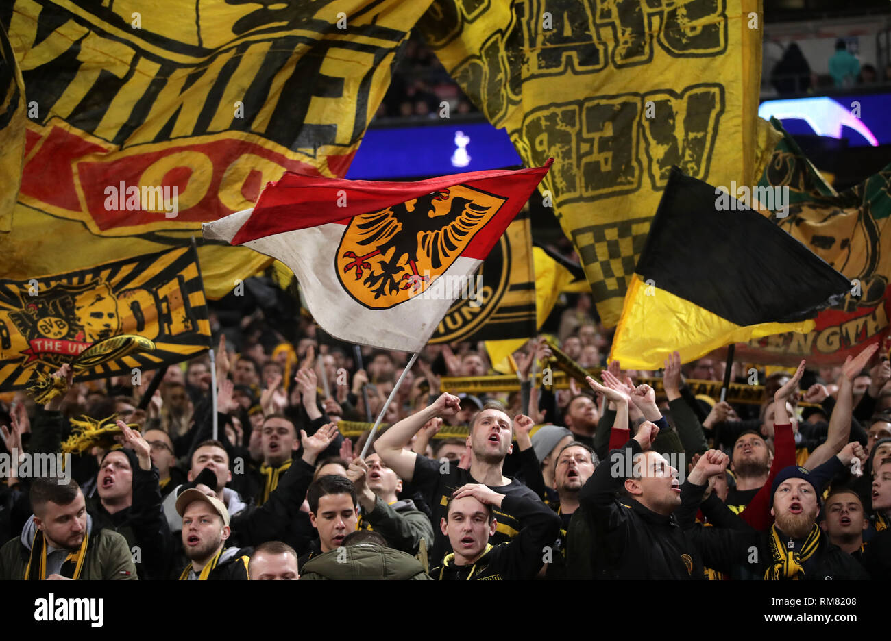 Borussia Dortmund fans before the UEFA Champions League round of 16 ...