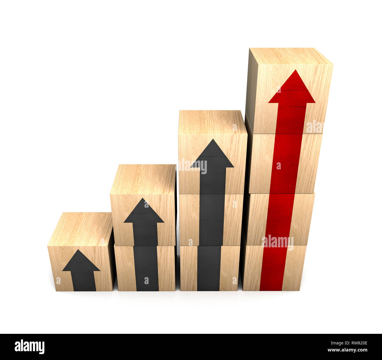Wood block stacking as step stair with arrow up. Ladder career path concept for business growth ...
