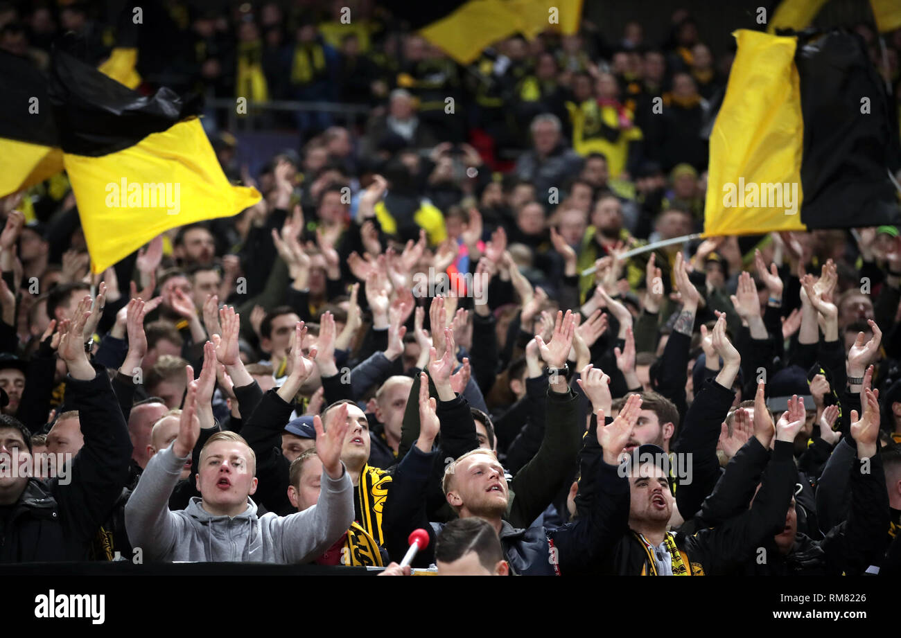 Borussia Dortmund fans before the UEFA Champions League round of 16 ...