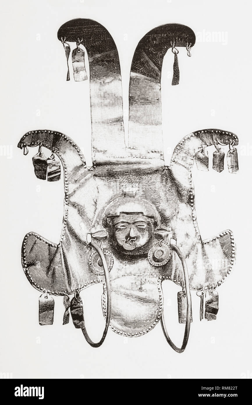 The head of a warrior with gold ornamentation worked by the Quimbaya ...