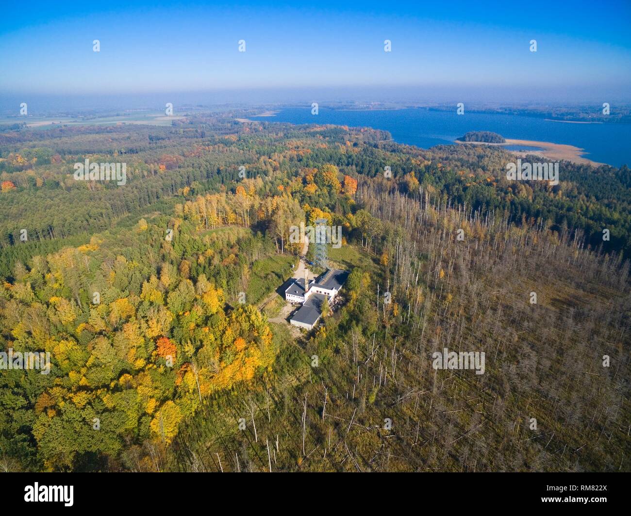 Aerial view of observation tower located on terrain of German Land ...