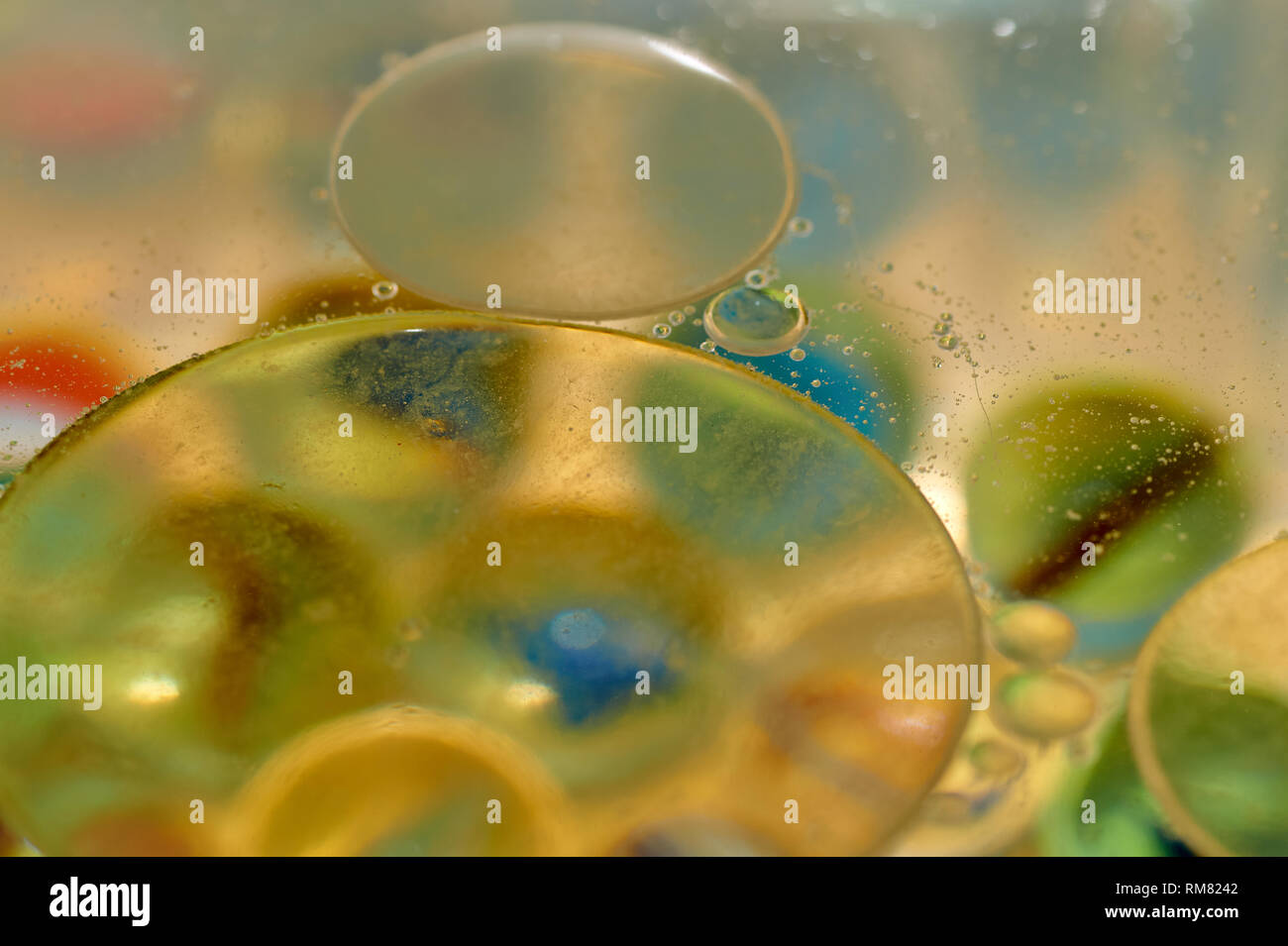 floating in the water abstract colorful, yellow oil drops Stock Photo ...