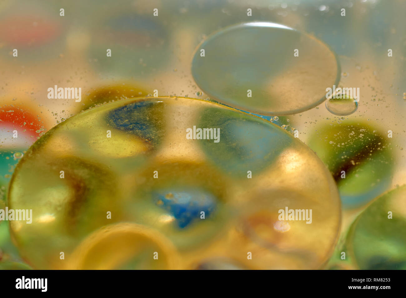 floating in the water abstract colorful, yellow oil drops Stock Photo ...