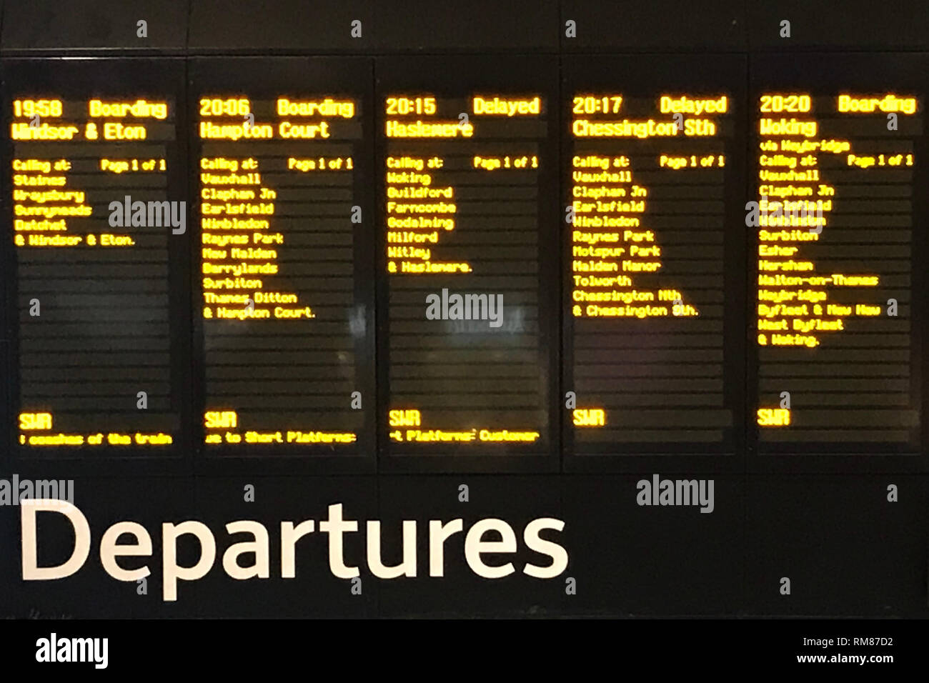 A departure board at Waterloo Station in London, after trains were ...