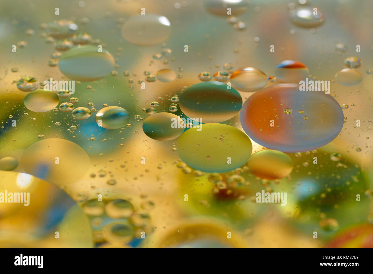 floating in the water abstract colorful, yellow oil drops Stock Photo ...