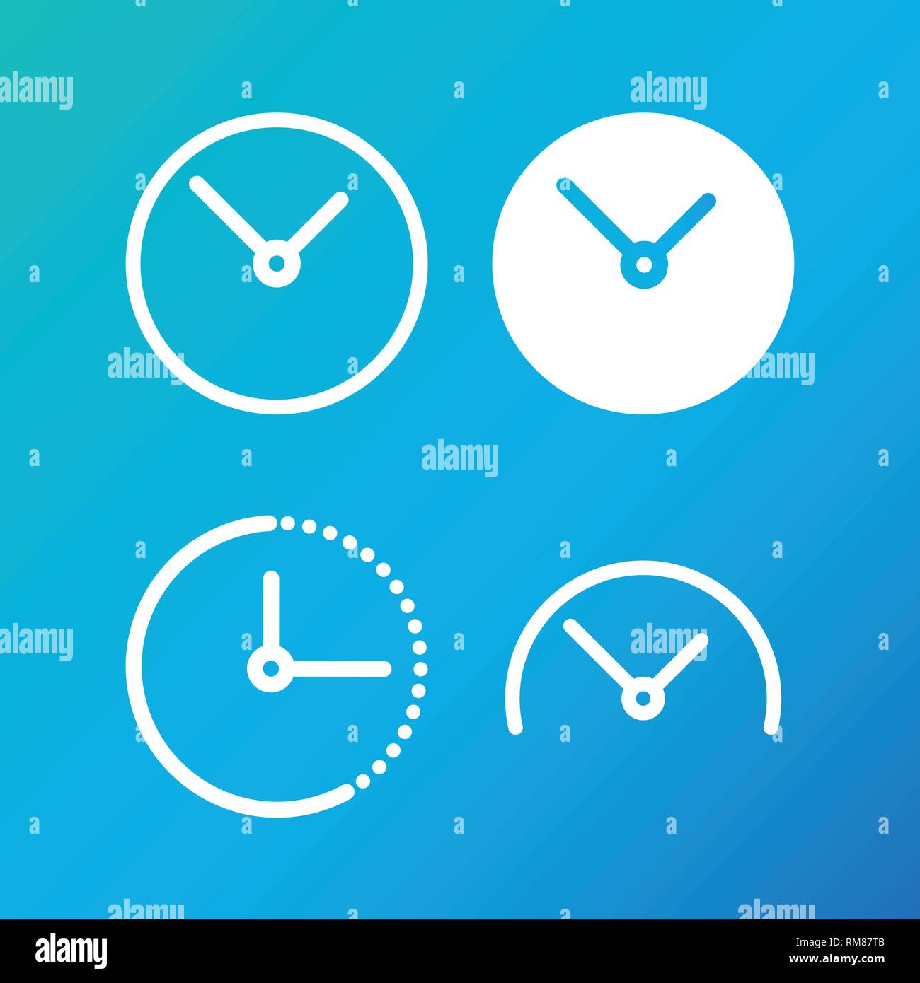 Time concept symbols. Clock and watch line icon set. Thin contour ...
