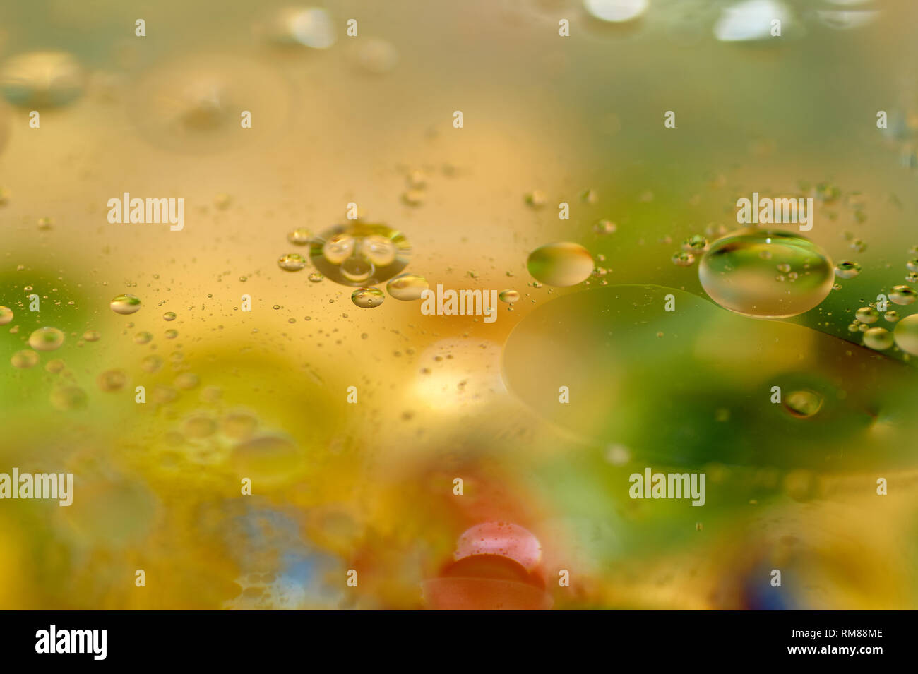 floating in the water abstract colorful, yellow oil drops Stock Photo ...
