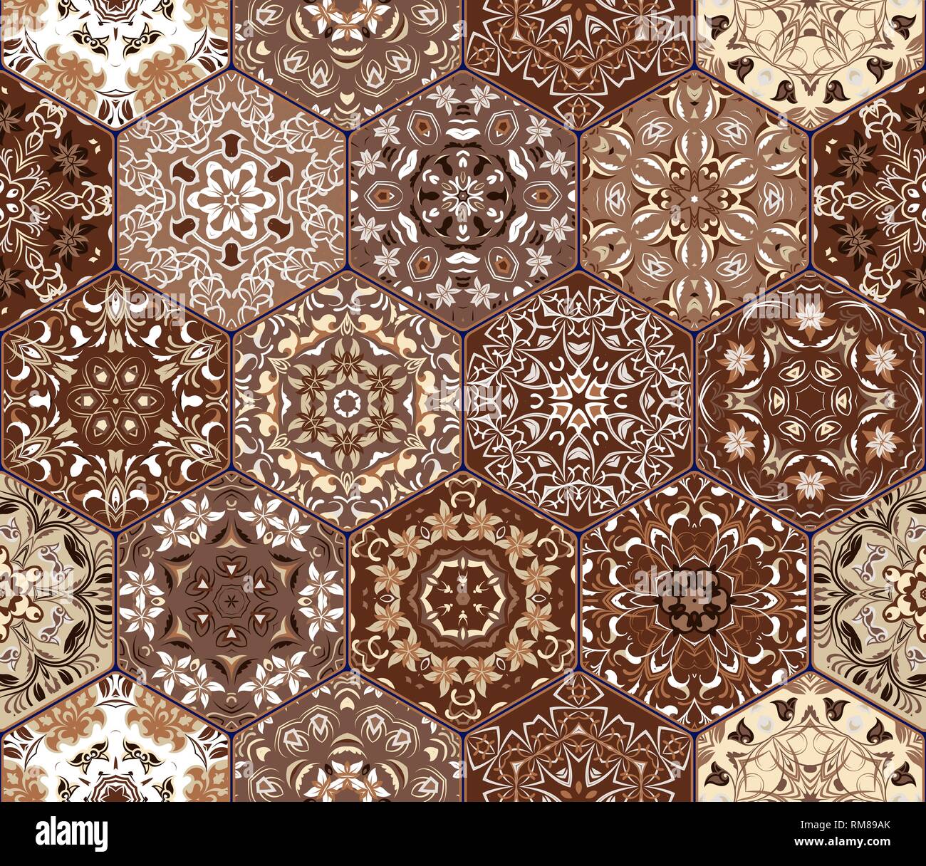 Set of hexagonal patterned tiles. Eastern color pattern for the design ...