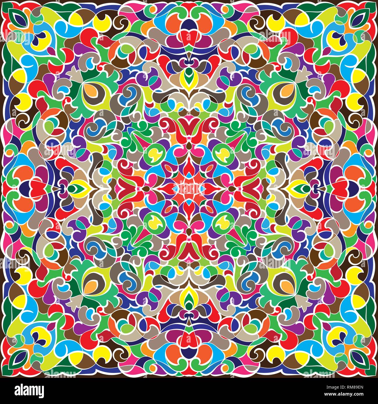 Bright colored handkerchief with damask pattern silk scarf or shawl ...