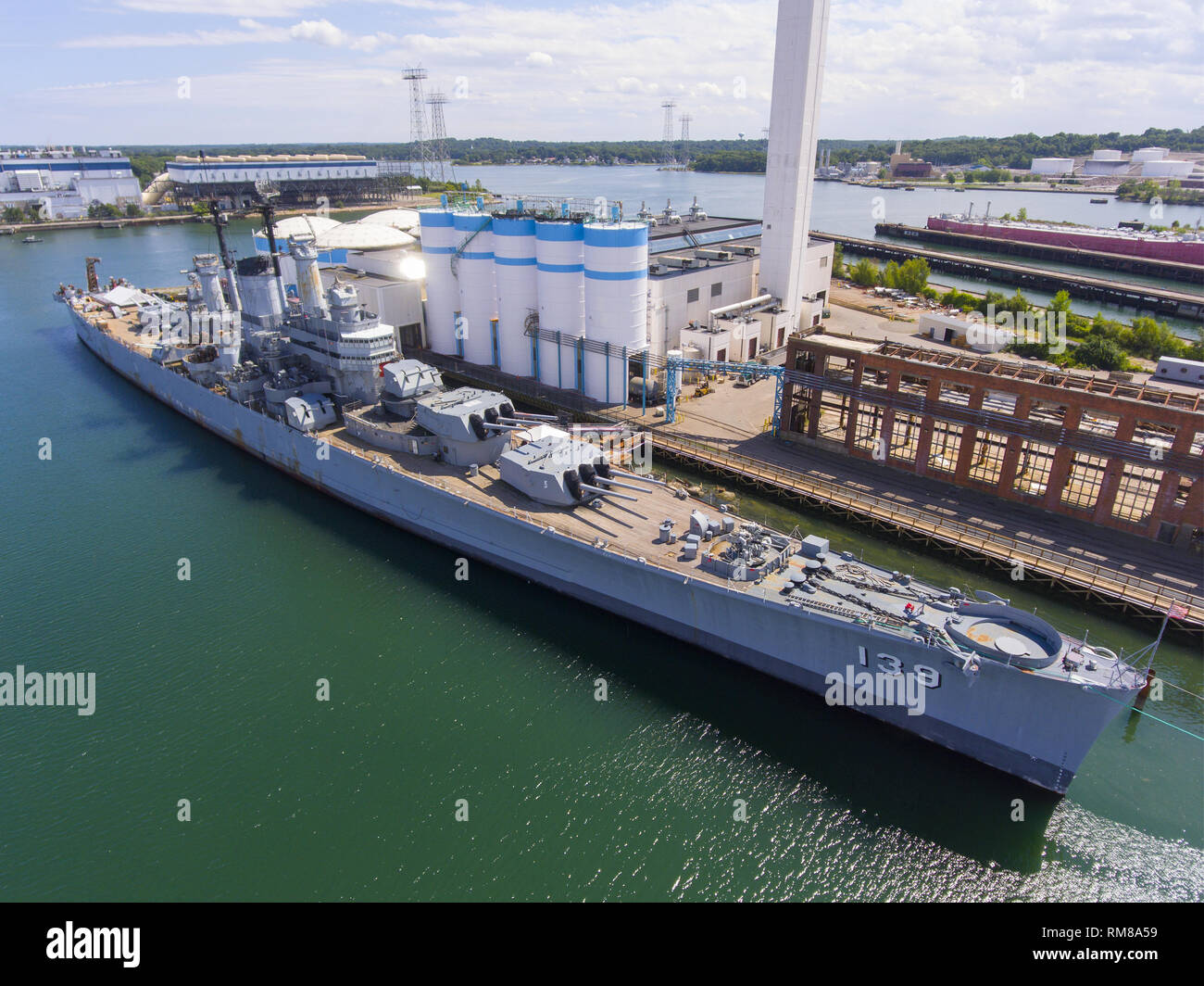 Aerial view of USS Salem CA-139 heavy cruiser in Quincy, Massachusetts ...