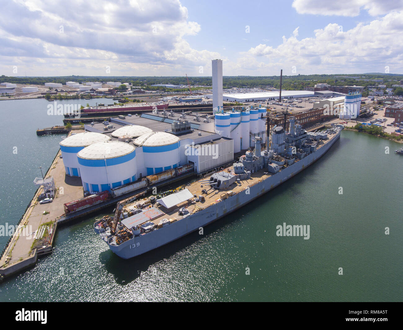 Aerial view of USS Salem CA-139 heavy cruiser in Quincy, Massachusetts ...