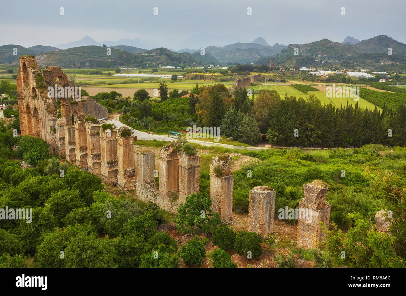 Aqueducts in the ancient city of Aspendos in Antalya, Turkey Stock ...