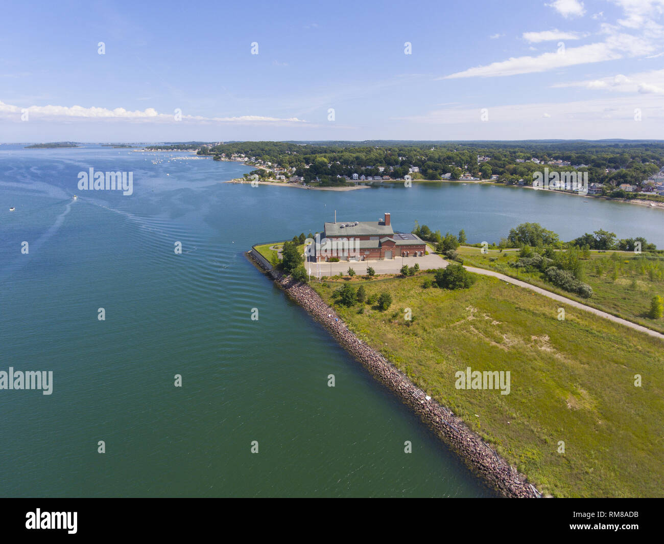 Aerial view of Sea shore in Boston Harbor in Weymouth, Massachusetts ...