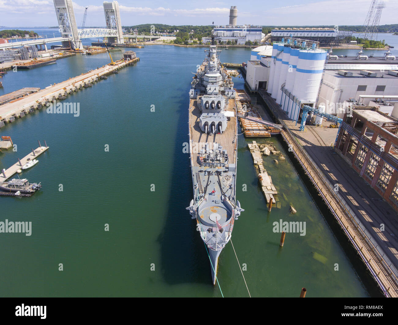 Aerial view of USS Salem CA-139 heavy cruiser in Quincy, Massachusetts ...