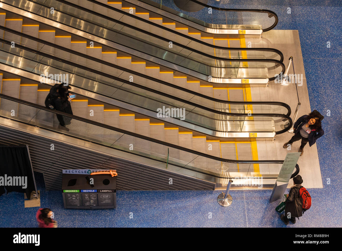 Triple escalator to the exhibition space of the Vancouver Convention ...