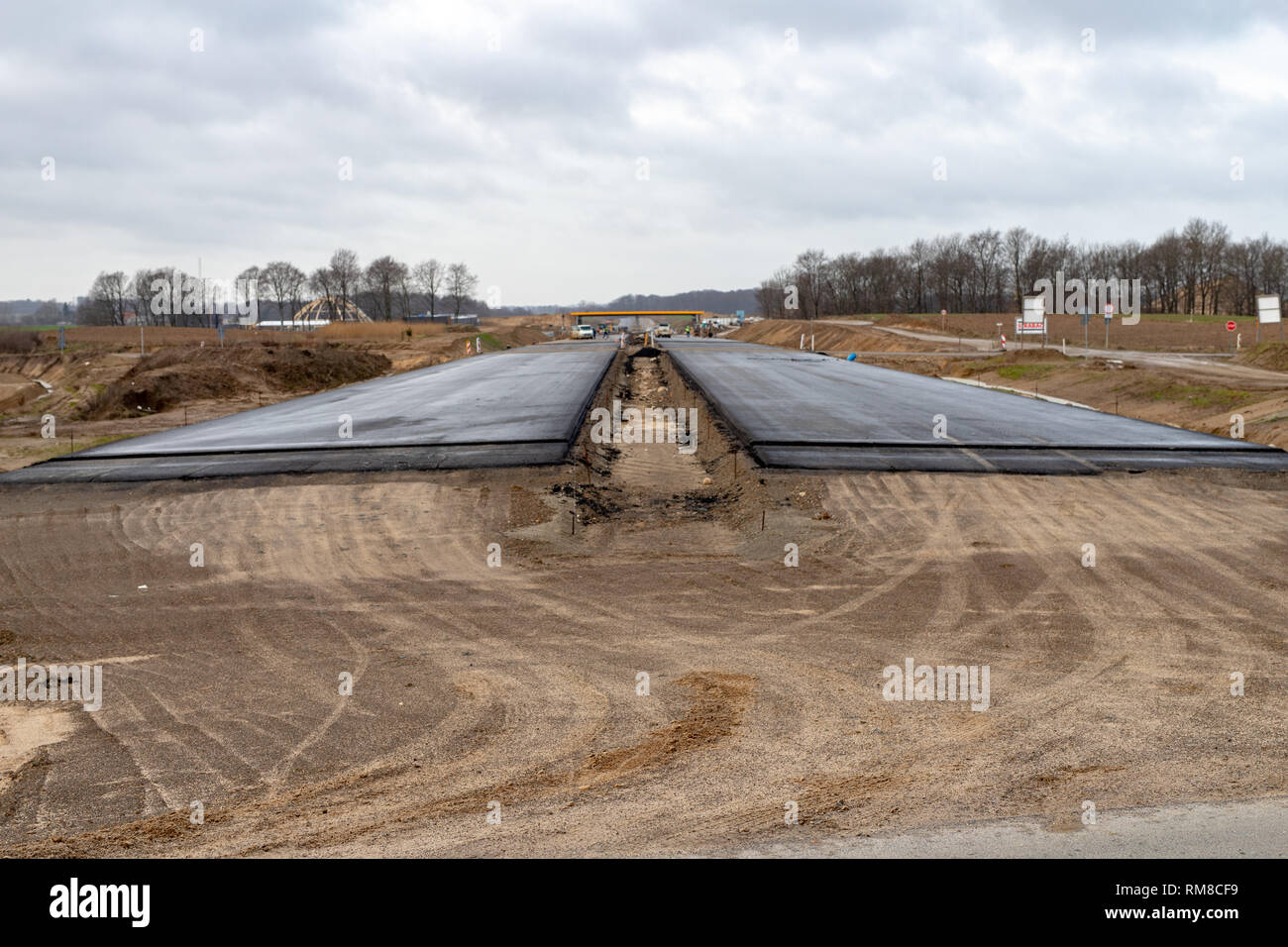Construction of a new two-lane road. Construction site in central ...