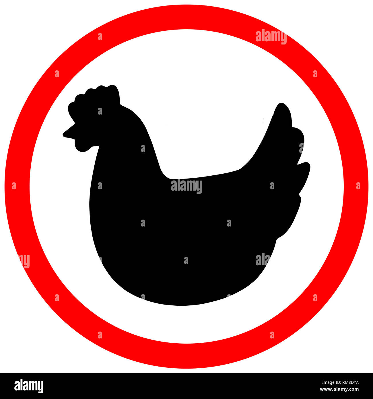 Chicken warning red circular caution road sign Stock Photo - Alamy
