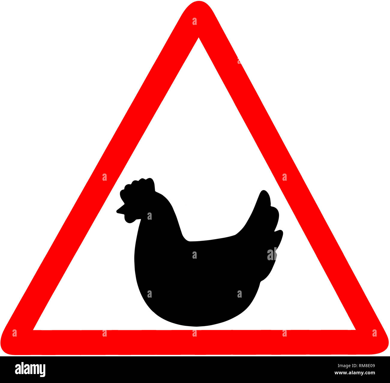 Chicken warning red triangular caution road sign Stock Photo - Alamy