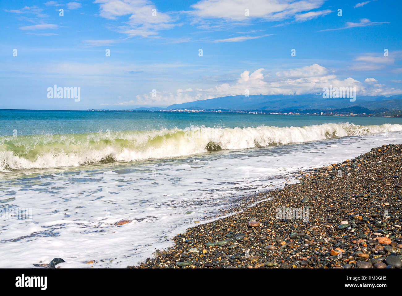 beautiful sea landscape with blue sky and white clouds. panoramic view ...