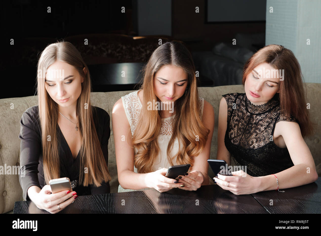 Young caucasian women using phone and saying no to life. Smartphone ...