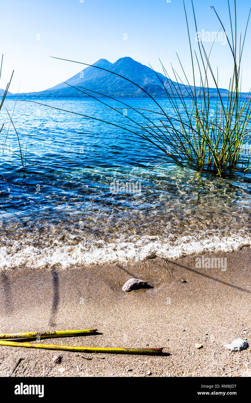 Atitlan & Toliman volcanoes on Lake Atitlan in Guatemalan highlands ...
