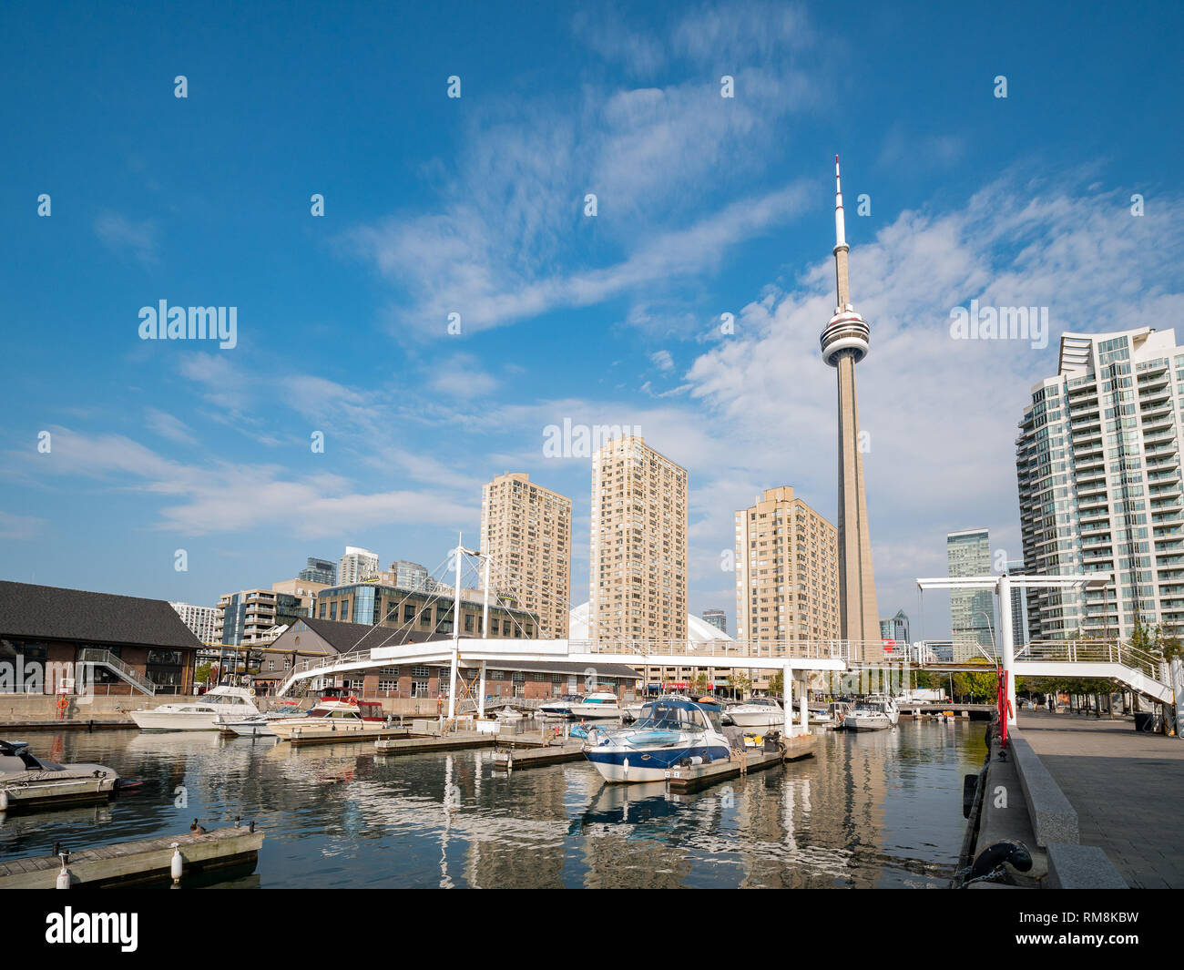 Toronto, OCT 5: Morning view of the Amsterdam Bridge, ships and CN ...