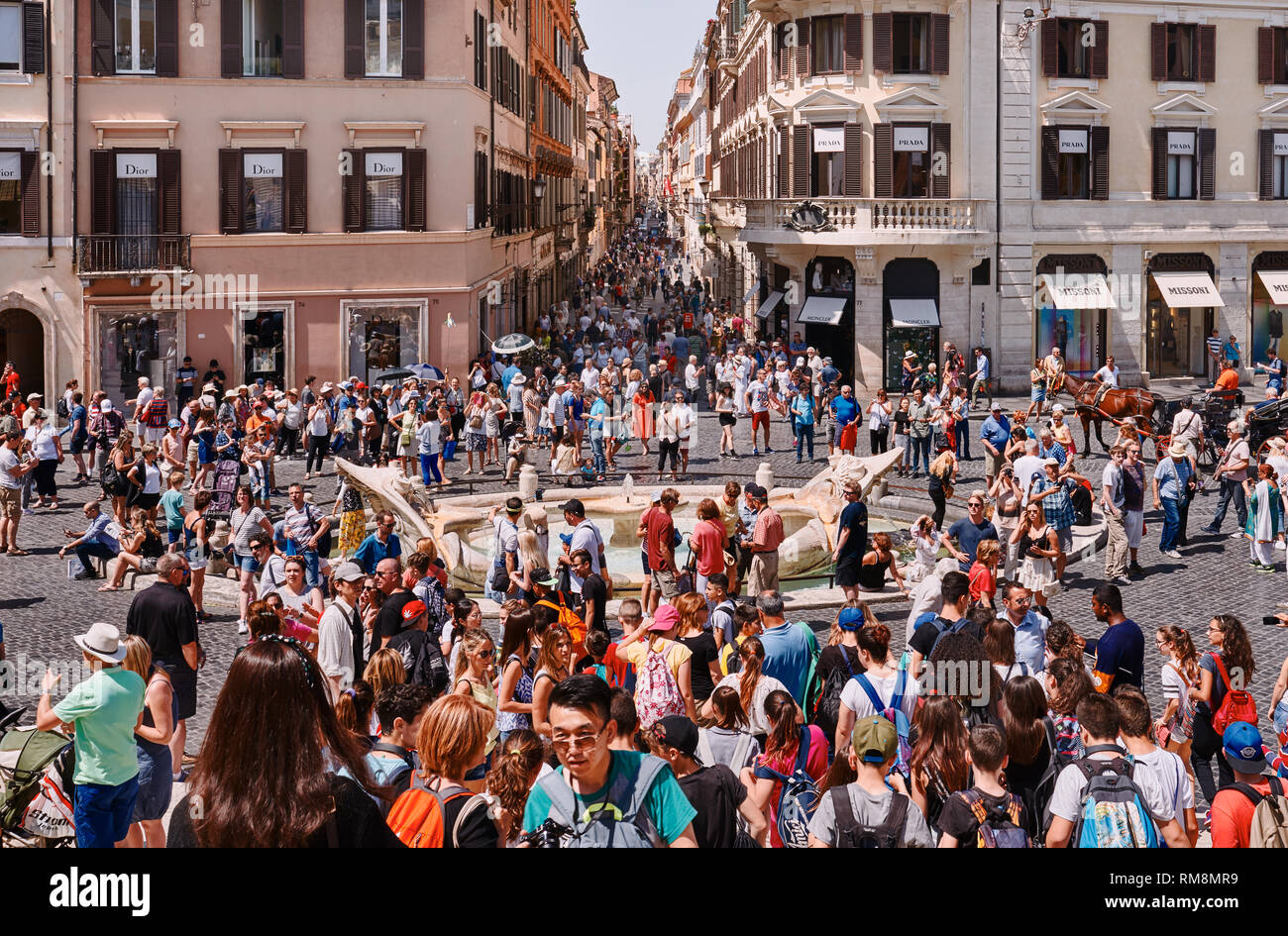 Italy, Rome, May 30/ 2018, Piazza di Spagna, crowd of tourists around ...