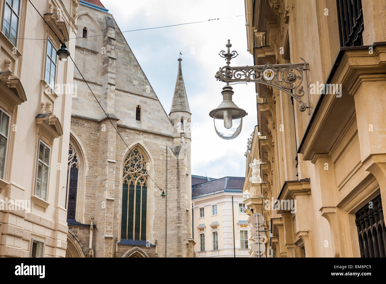 Beautiful street lamp and architecture of the Innere Stadt of Vienna ...