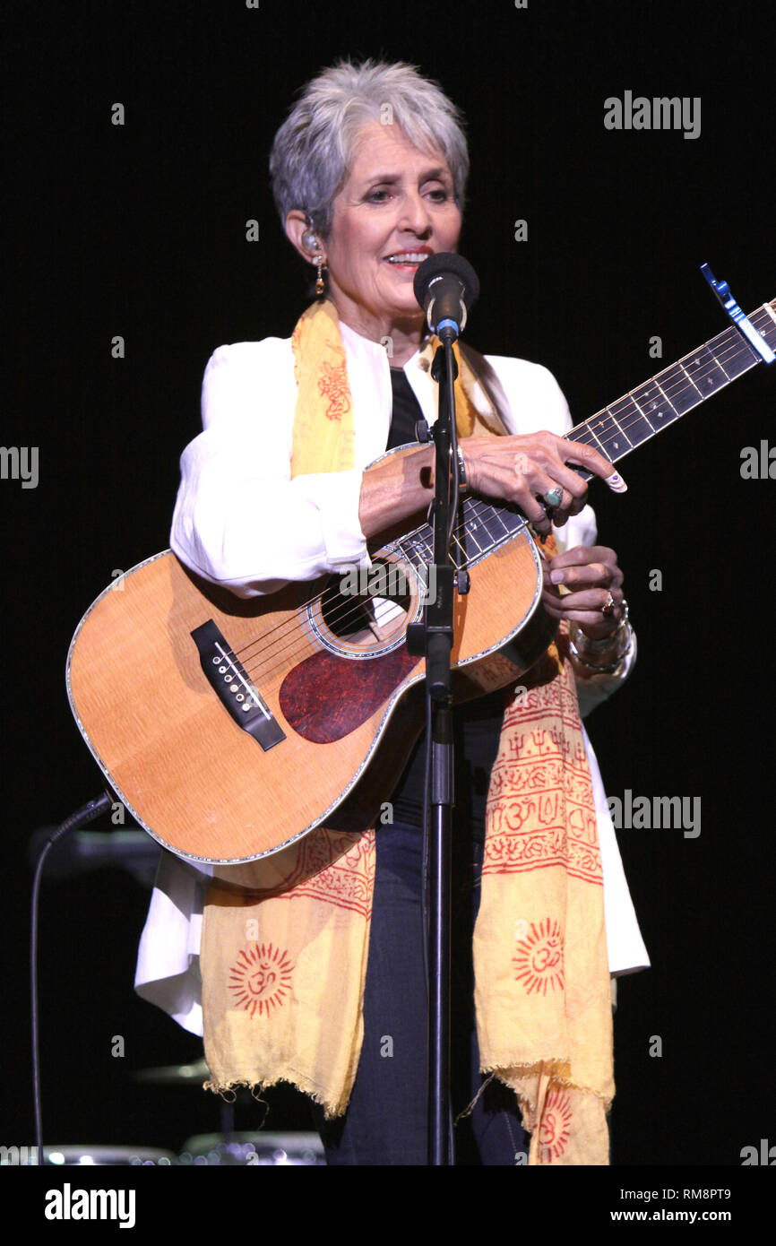 Singer, songwriter and activist Joan Baez is shown performing on stage ...