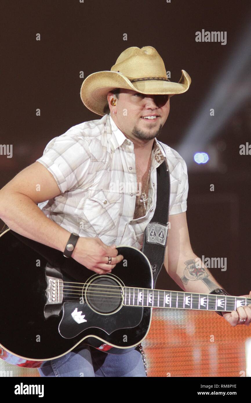 Country superstar Jason Aldean is shown performing on stage during a ...