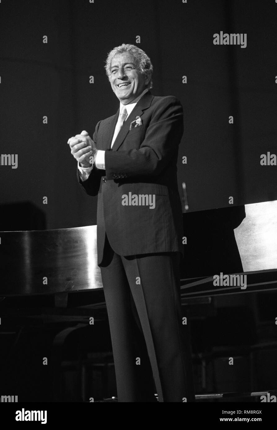 Singer Tony Bennett is shown performing on stage during a "live ...