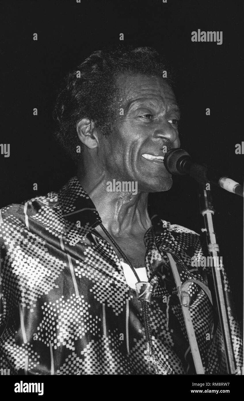 Rock n' roll creator Chuck Berry is shown during a "live" concert ...