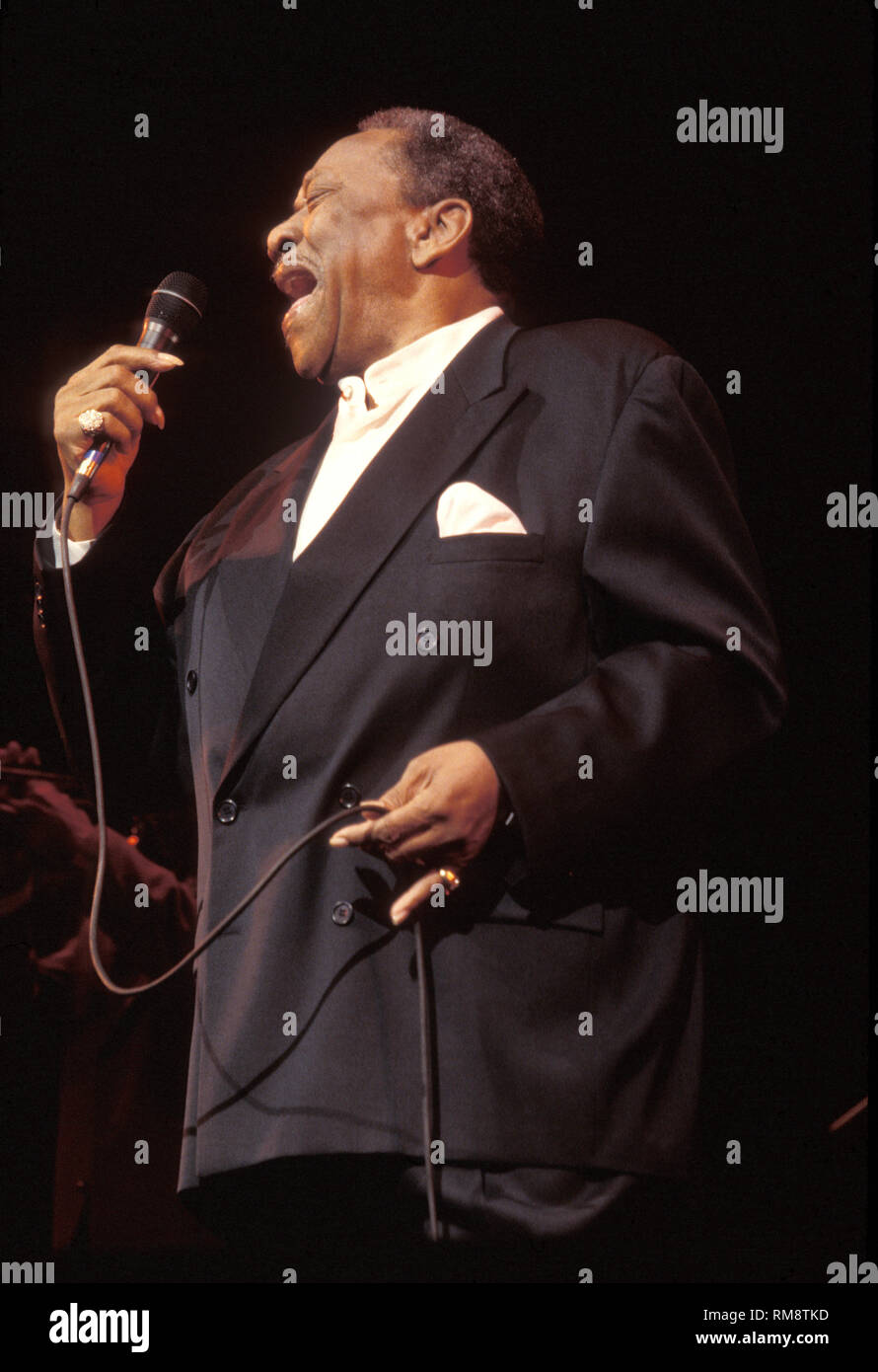 Blues singer Bobby "Blue" Bland is shown forming on stage during a ...