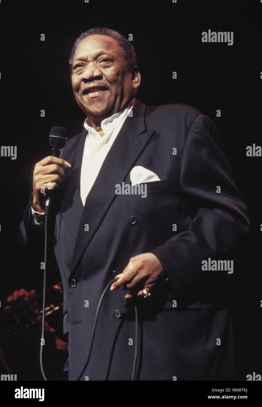 Blues singer Bobby "Blue" Bland is shown forming on stage during a ...