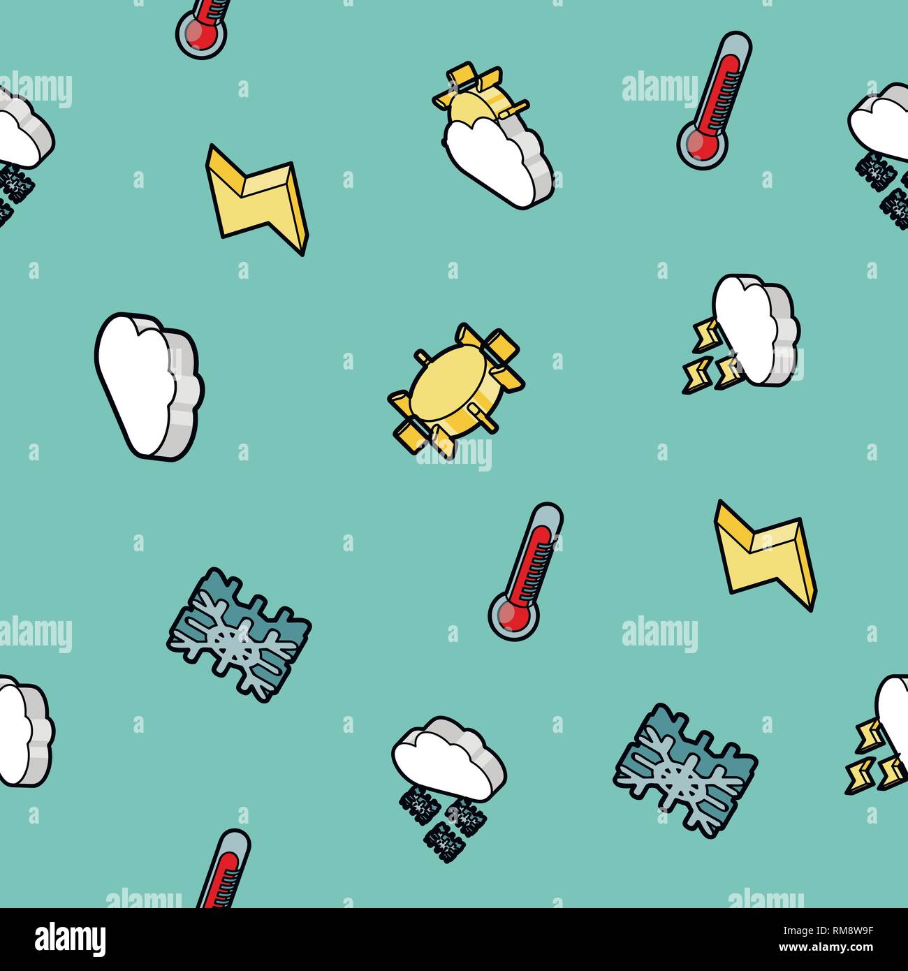 Weather color outline isometric pattern - symbol collection. Vector ...