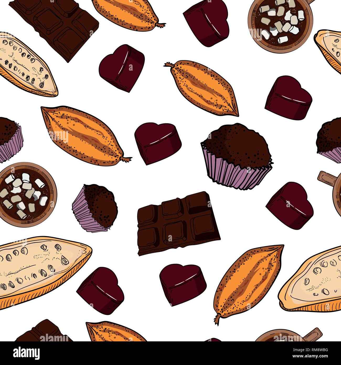 Color chocolate Vector pattern of hand drawing. Vector illustration ...