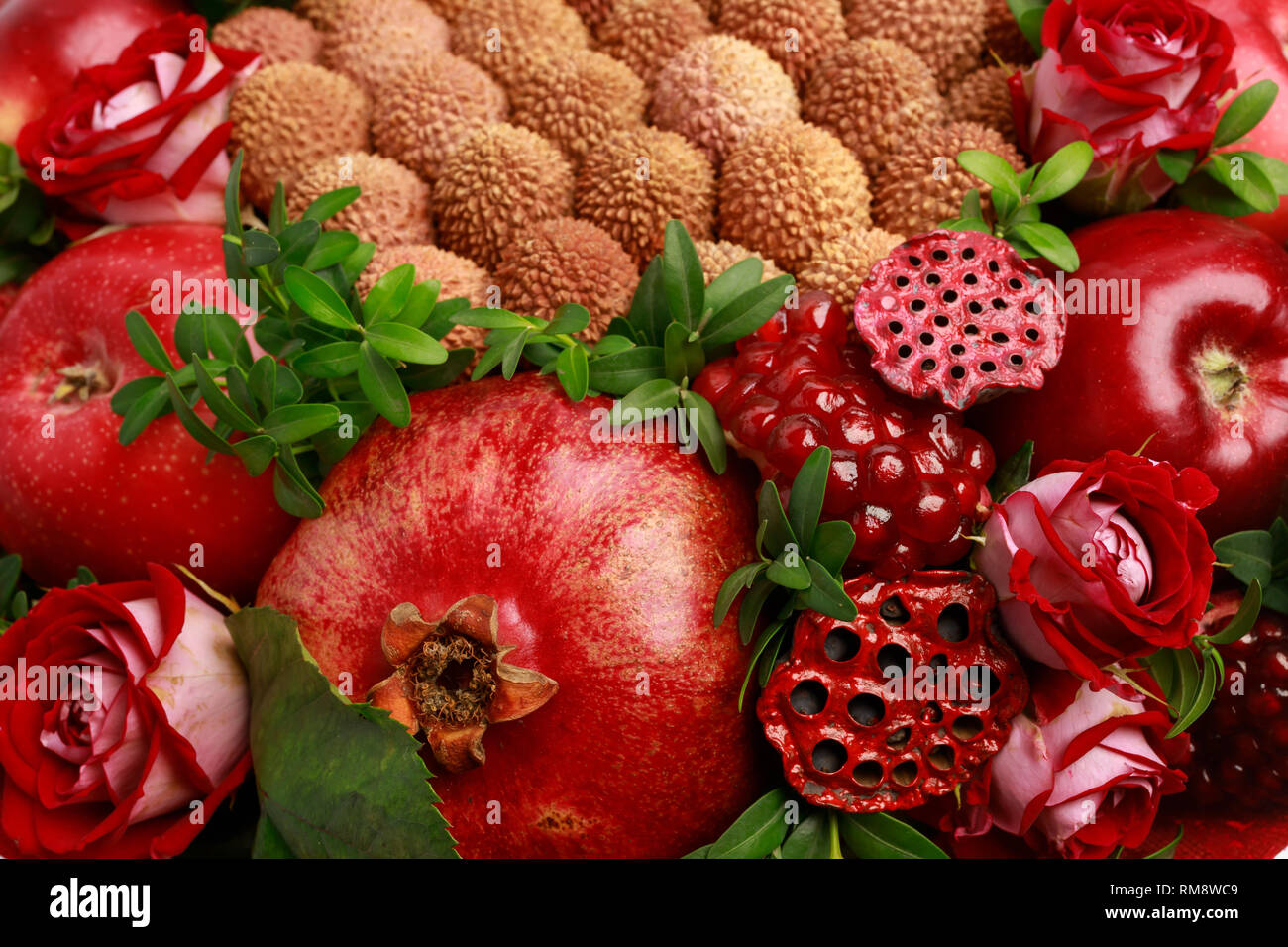 Unique homemade edible bouquet consisting of red fruits and flowers ...