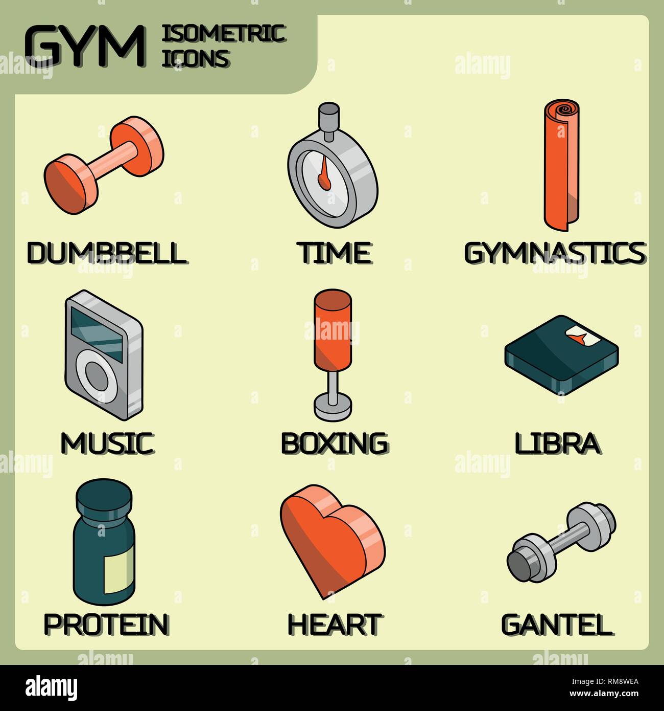 Gym color outline isometric icons. Vector illustration, EPS 10 Stock ...