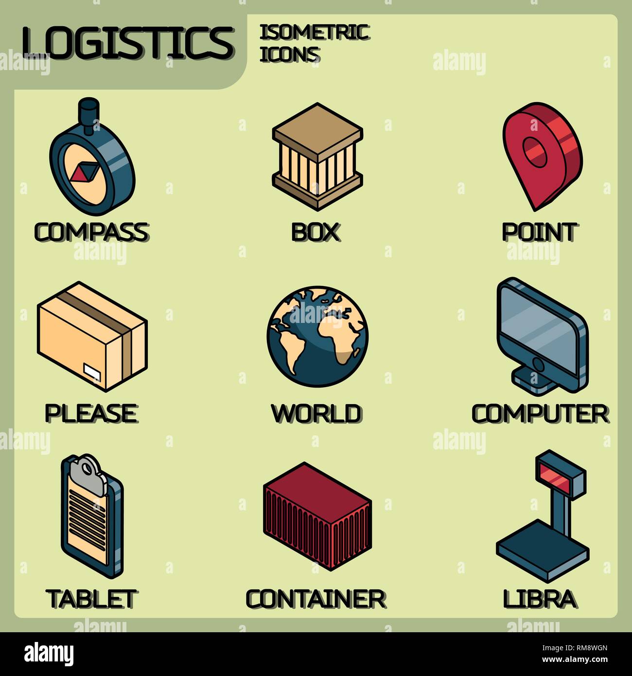 Logistics color outline isometric icons. Vector illustration, EPS 10 ...