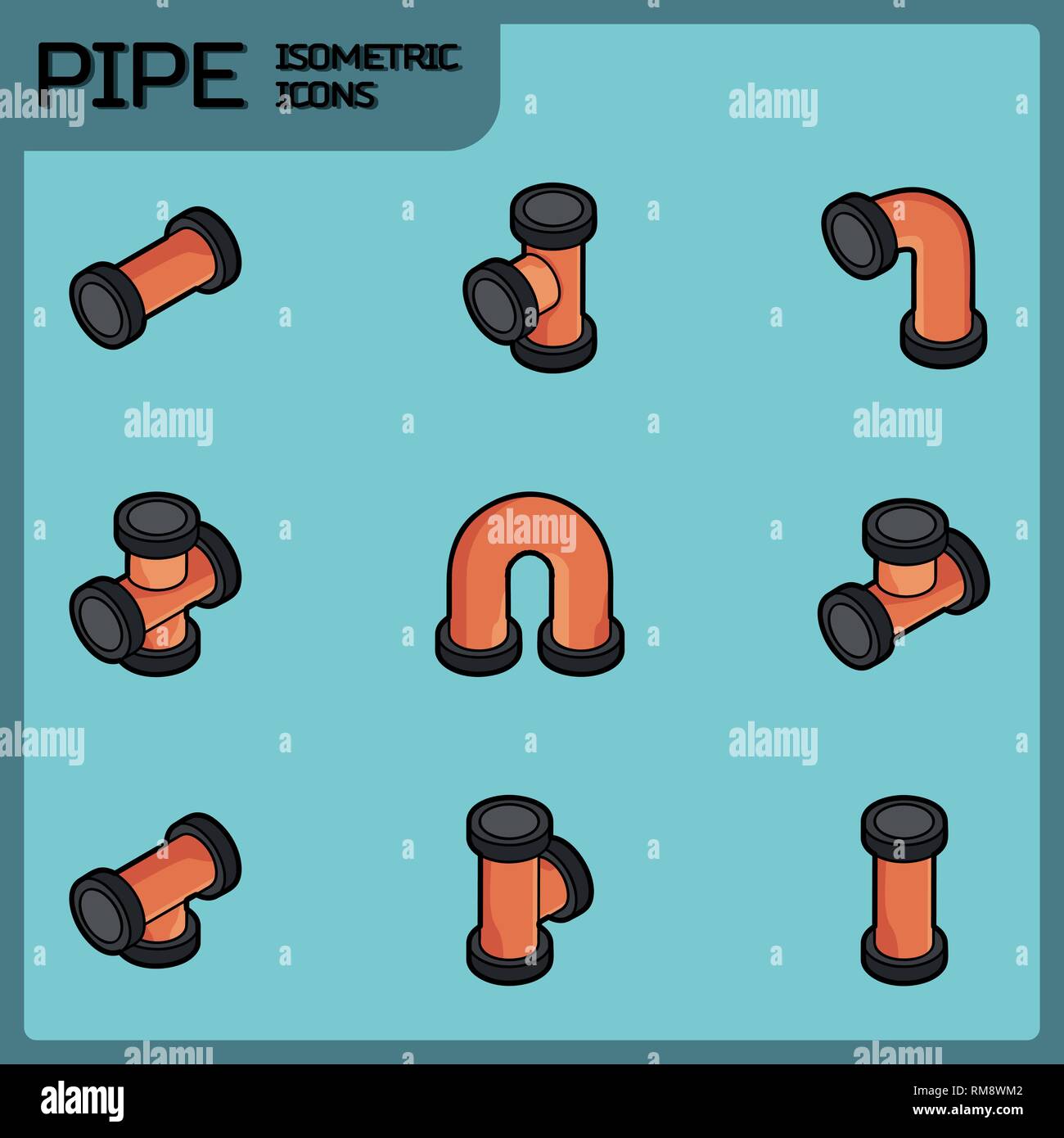 Pipes color outline isometric icons. Vector illustration, EPS 10 Stock ...