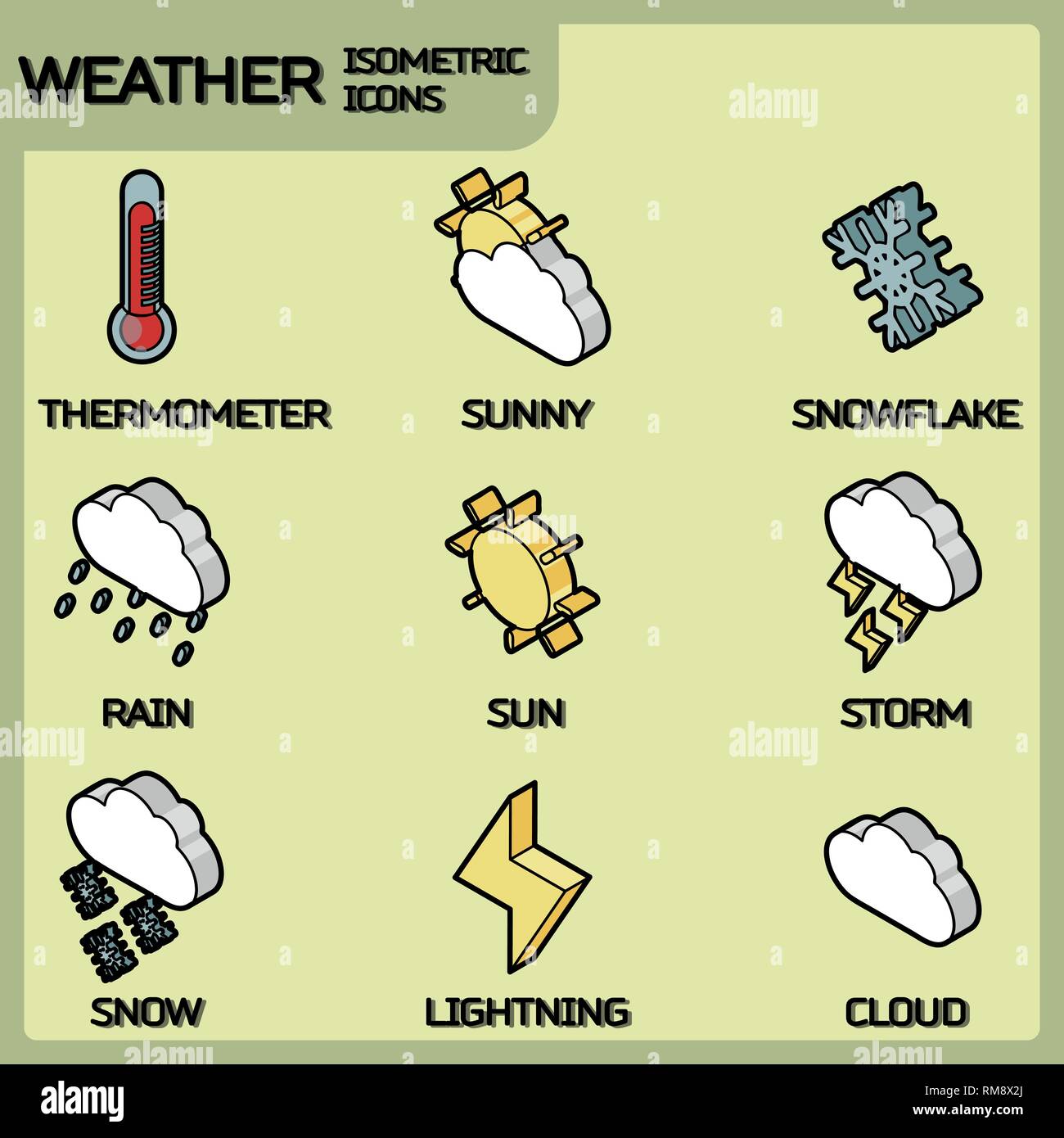Isometric outline icons, 3D pictograms vector set - Weather color ...