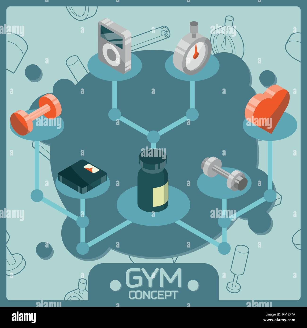 Gym Color Isometric Concept Icons Vector Illustration Eps 10 Stock