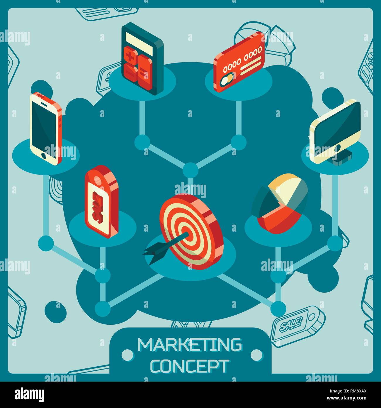 Marketing Color Isometric Concept Icons Vector Illustration Eps 10