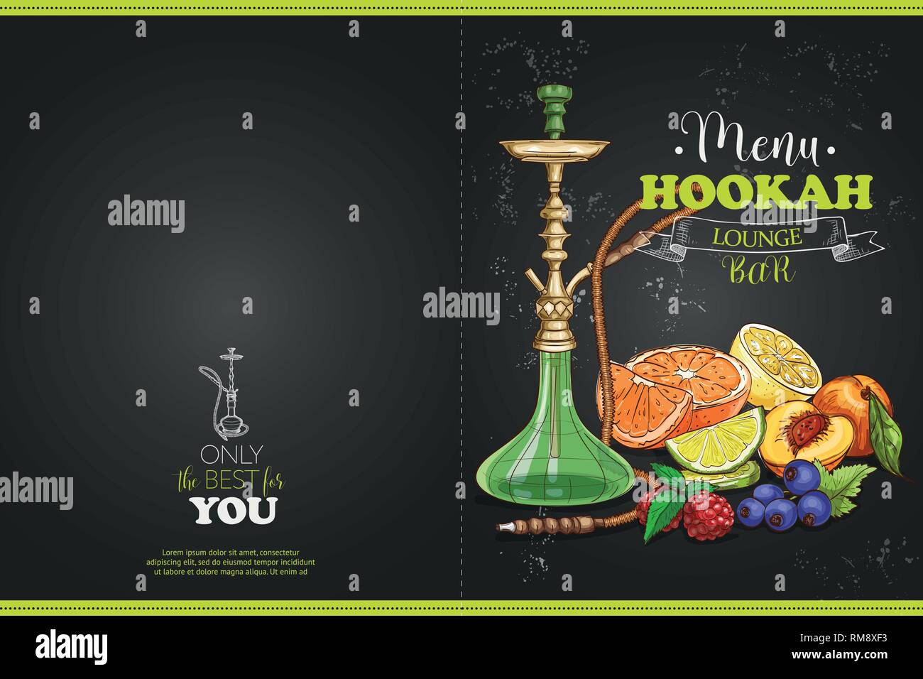 Vector color menu design front page hookah bar citrus on chalkboard ...