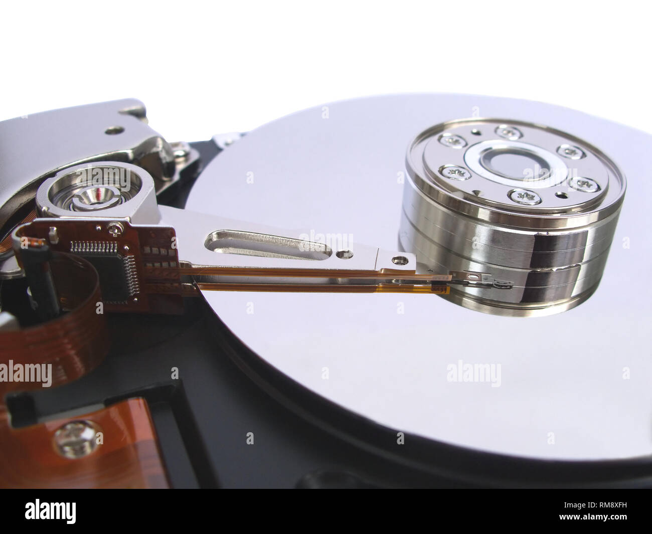 Opened computer hard disk drive isolated on white closeup Stock Photo ...